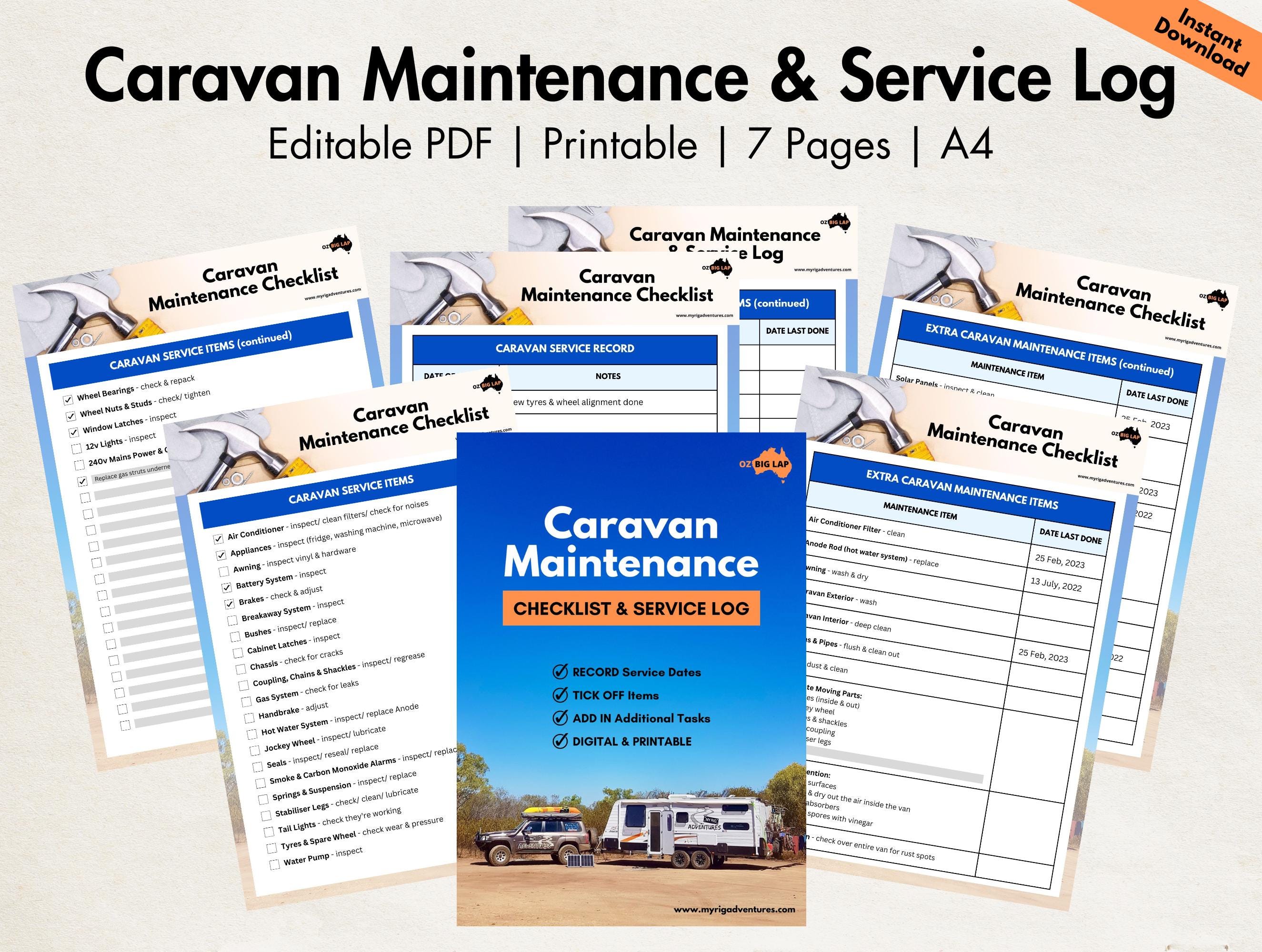 Caravan Maintenance Log Printable, RV Service Checklist, Travel Trailer ...