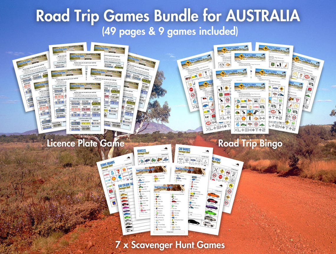 Australian Road Trip Games BUNDLE, Printable Road Trip Bingo, Digital ...