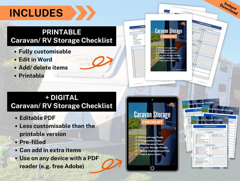 Caravan Storage Checklist Printable, RV Maintenance Tracker, Digital ...
