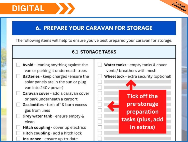 Caravan Storage Checklist Printable, RV Maintenance Tracker, Digital ...