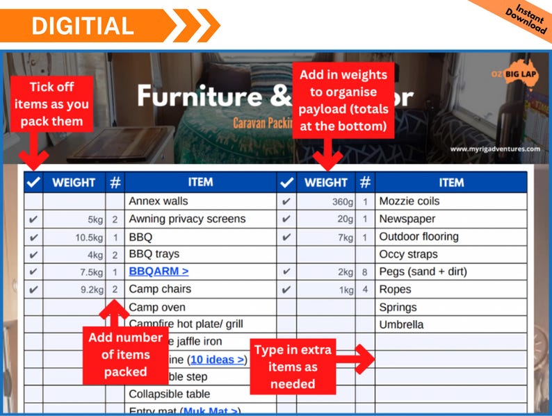 Caravan Packing List Printable, Editable RV Checklist, Camper ...
