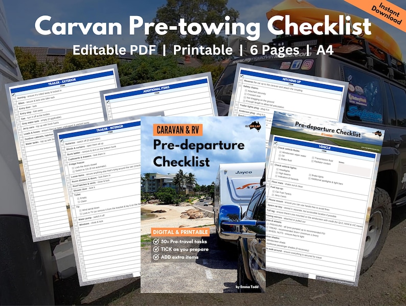 Caravan Pre-towing Checklist Printable, Digital Travel Trailer Hitching ...