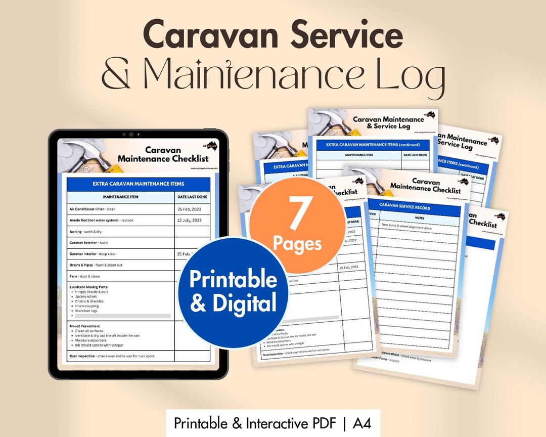 Caravan Maintenance Log Printable, RV Service Checklist, Travel Trailer ...