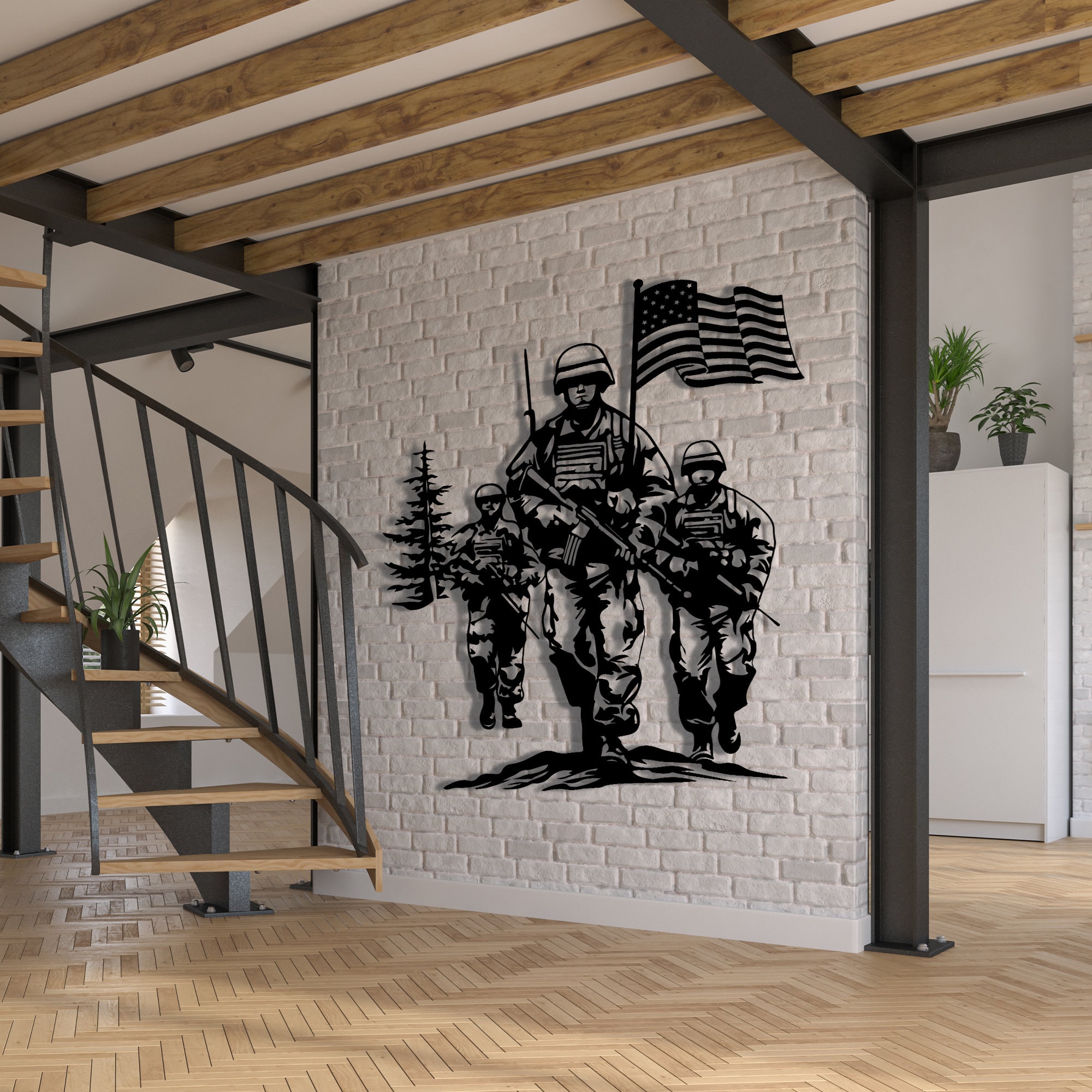 Military Design With Soldiers Metal Wall Art, USA Army Sign, Veteran ...