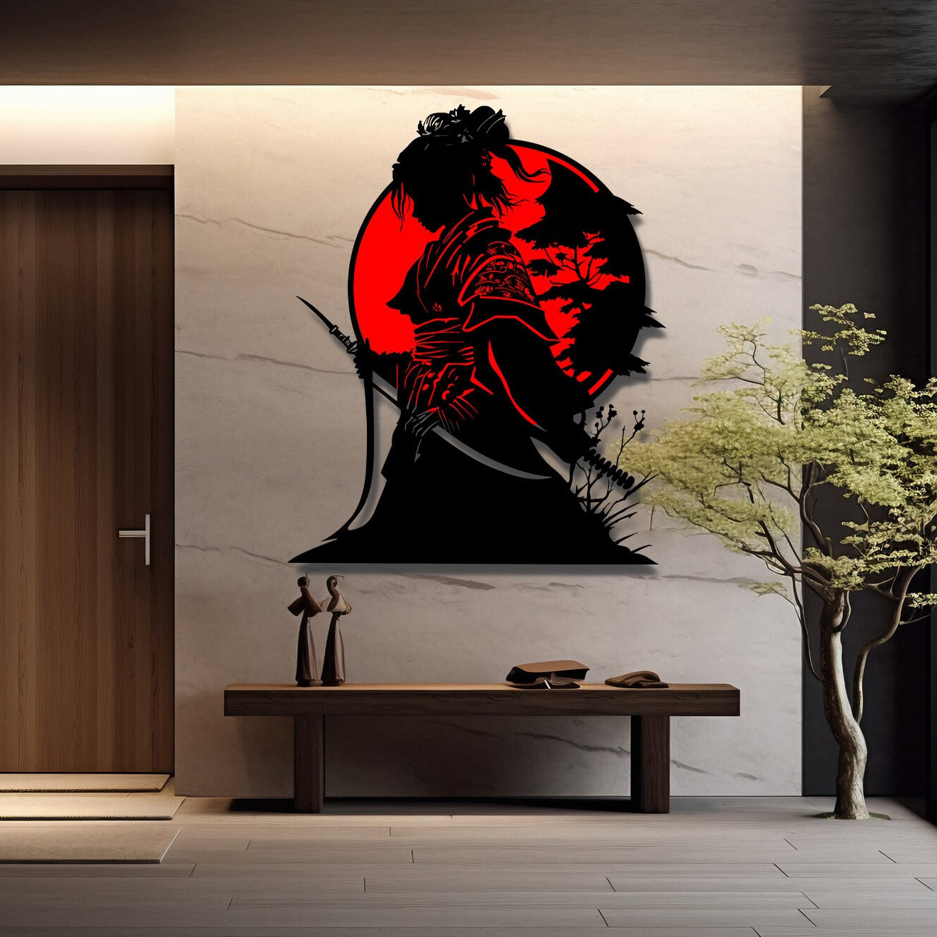 Japanese Woman Samurai Metal Wall Art, Woman Samurai With Katana, Woman ...