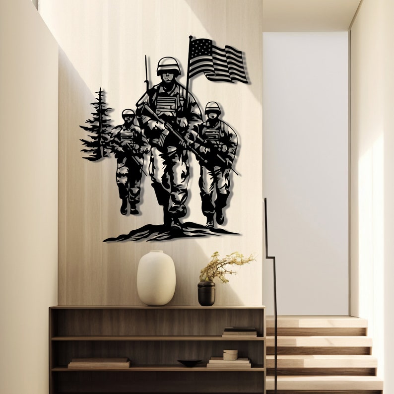 Military Design With Soldiers Metal Wall Art, USA Army Sign, Veteran ...