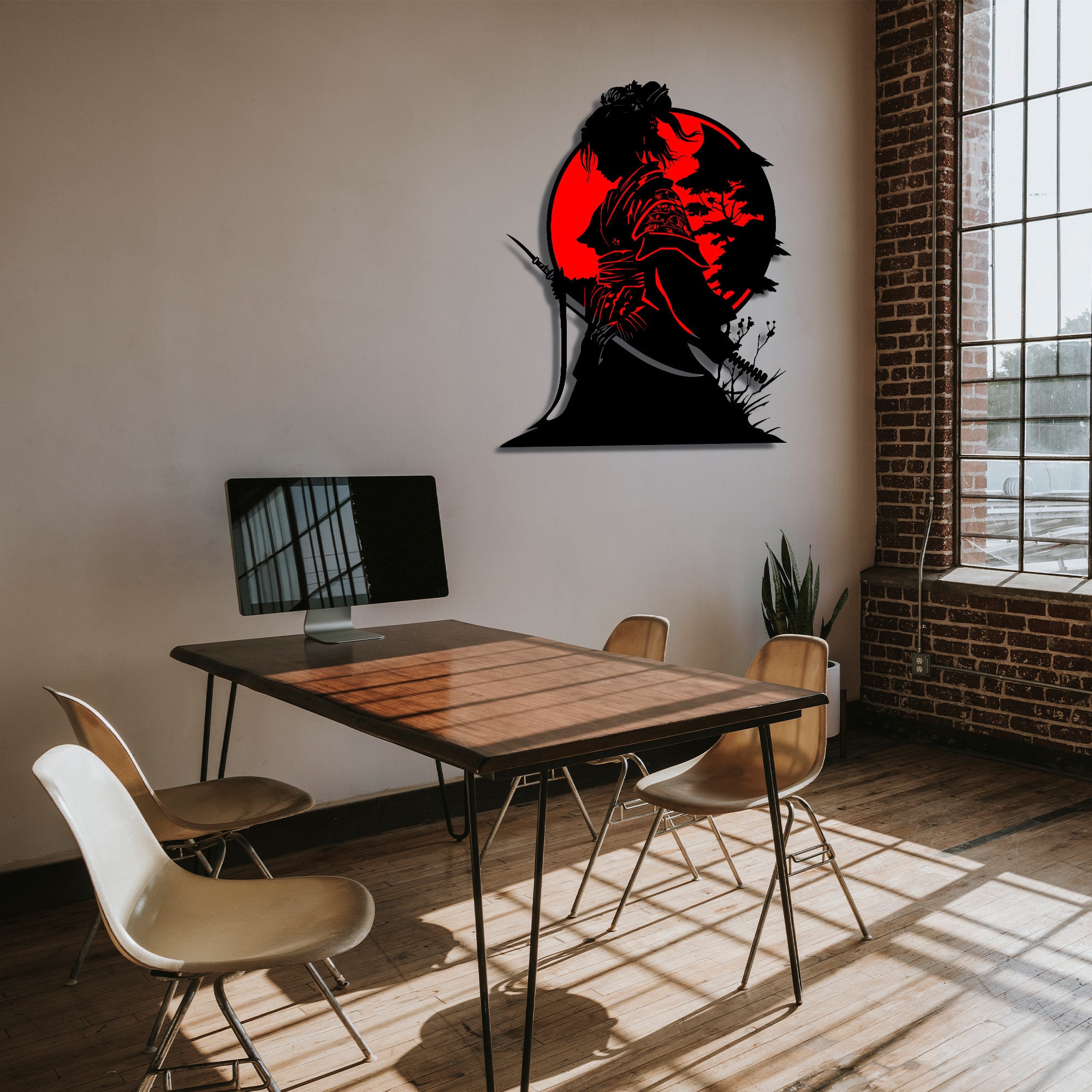 Japanese Woman Samurai Metal Wall Art, Woman Samurai With Katana, Woman ...