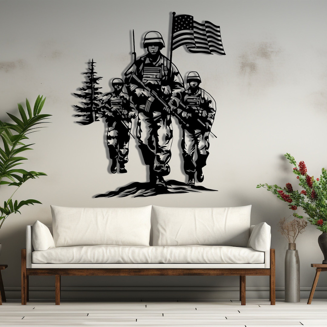 Military Design With Soldiers Metal Wall Art, USA Army Sign, Veteran ...