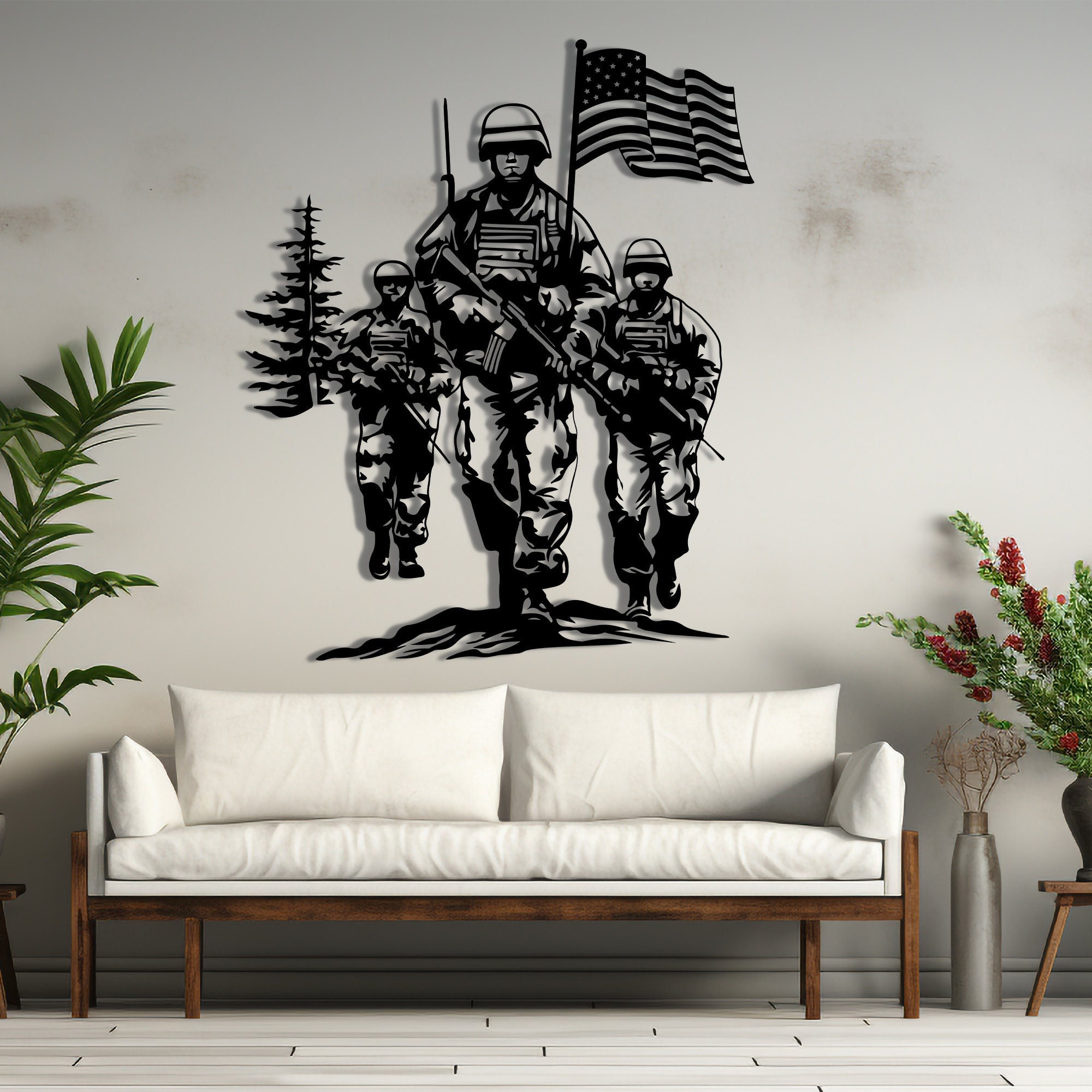 Military Design With Soldiers Metal Wall Art, LED Light Army Sign ...