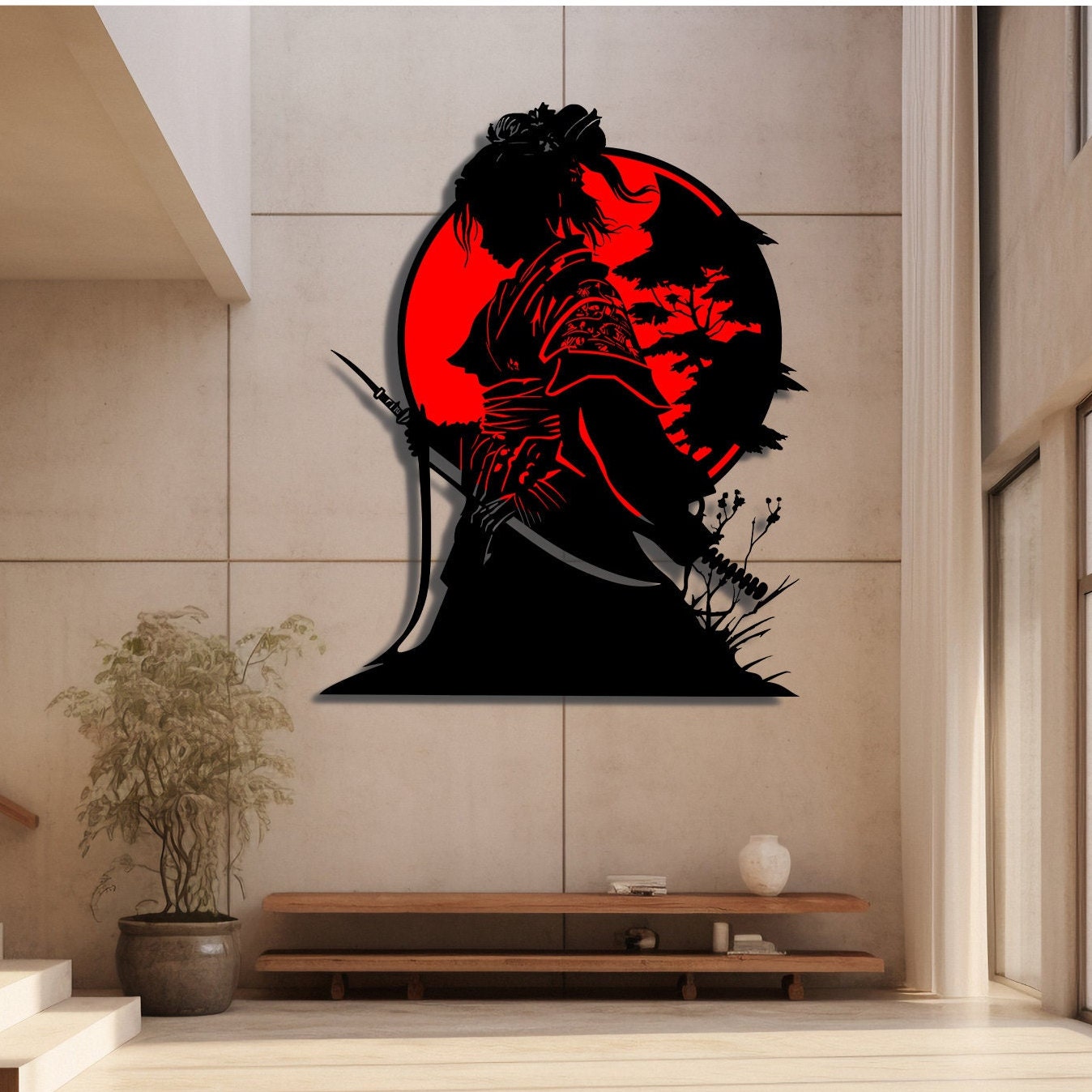 Japanese Woman Samurai Metal Wall Art, Woman Samurai With Katana, Woman ...