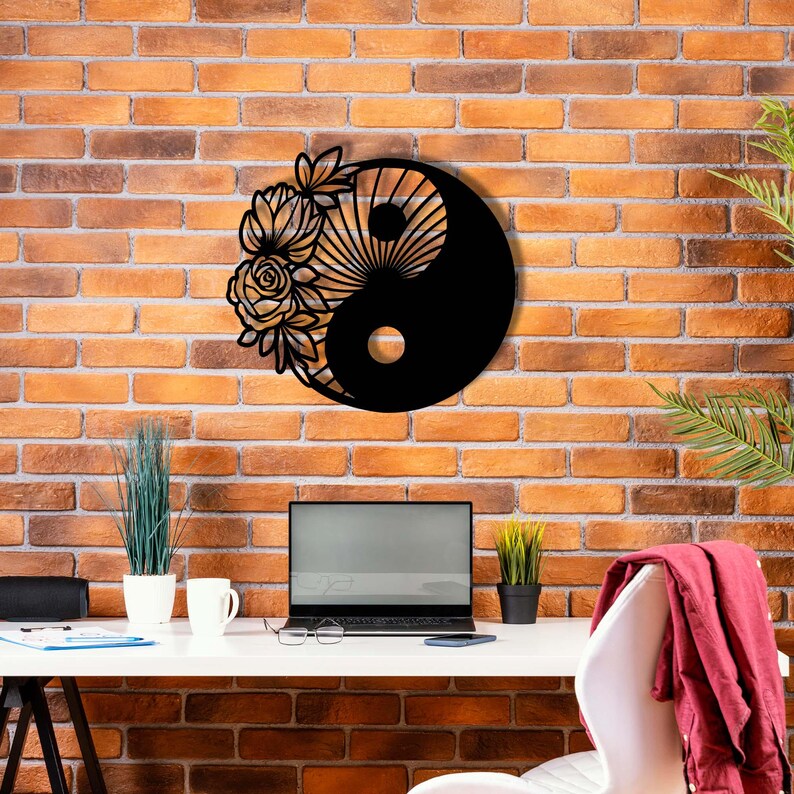 Floral Yin Yang Metal Wall Art: Zen Meditation Decor - Etsy