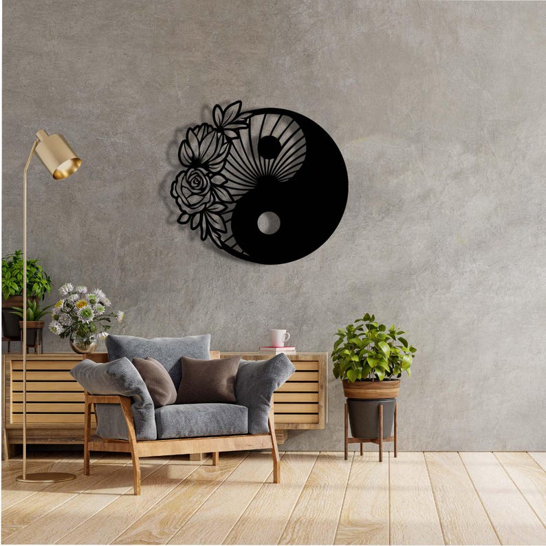 Floral Yin Yang Metal Wall Art: Zen Meditation Decor - Etsy