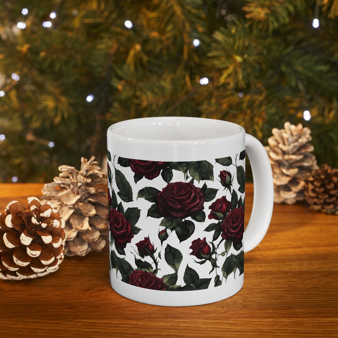 Beautiful Rose Mug, Elegant Ceramic Coffee Cup With Floral Design ...