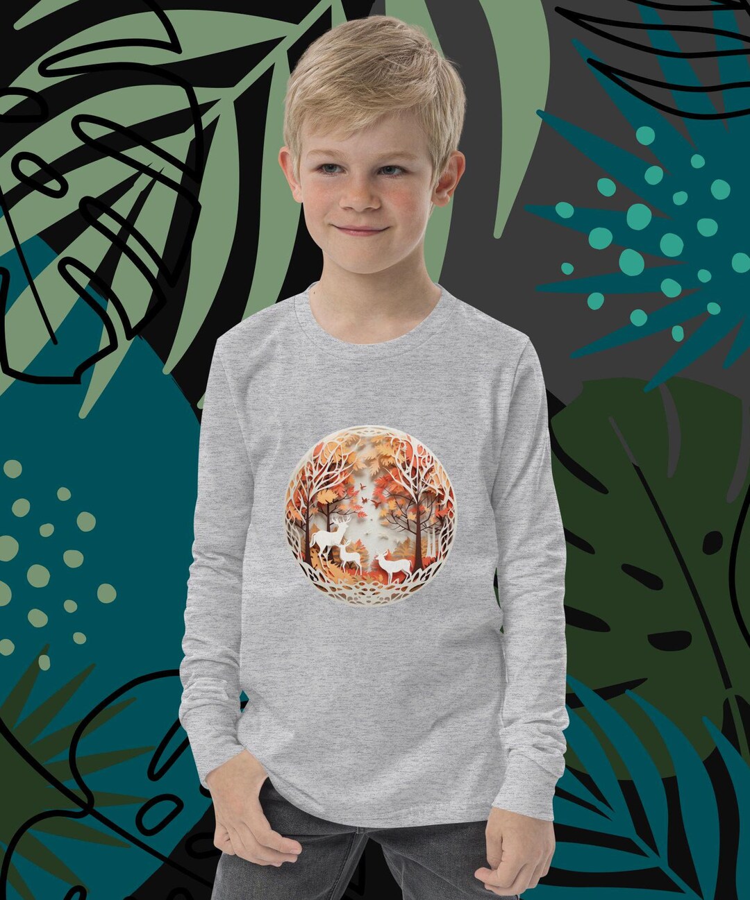 Forest Long Sleeve Tee - 3D Forest Tee - Fall Foliage Tee - Deer ...