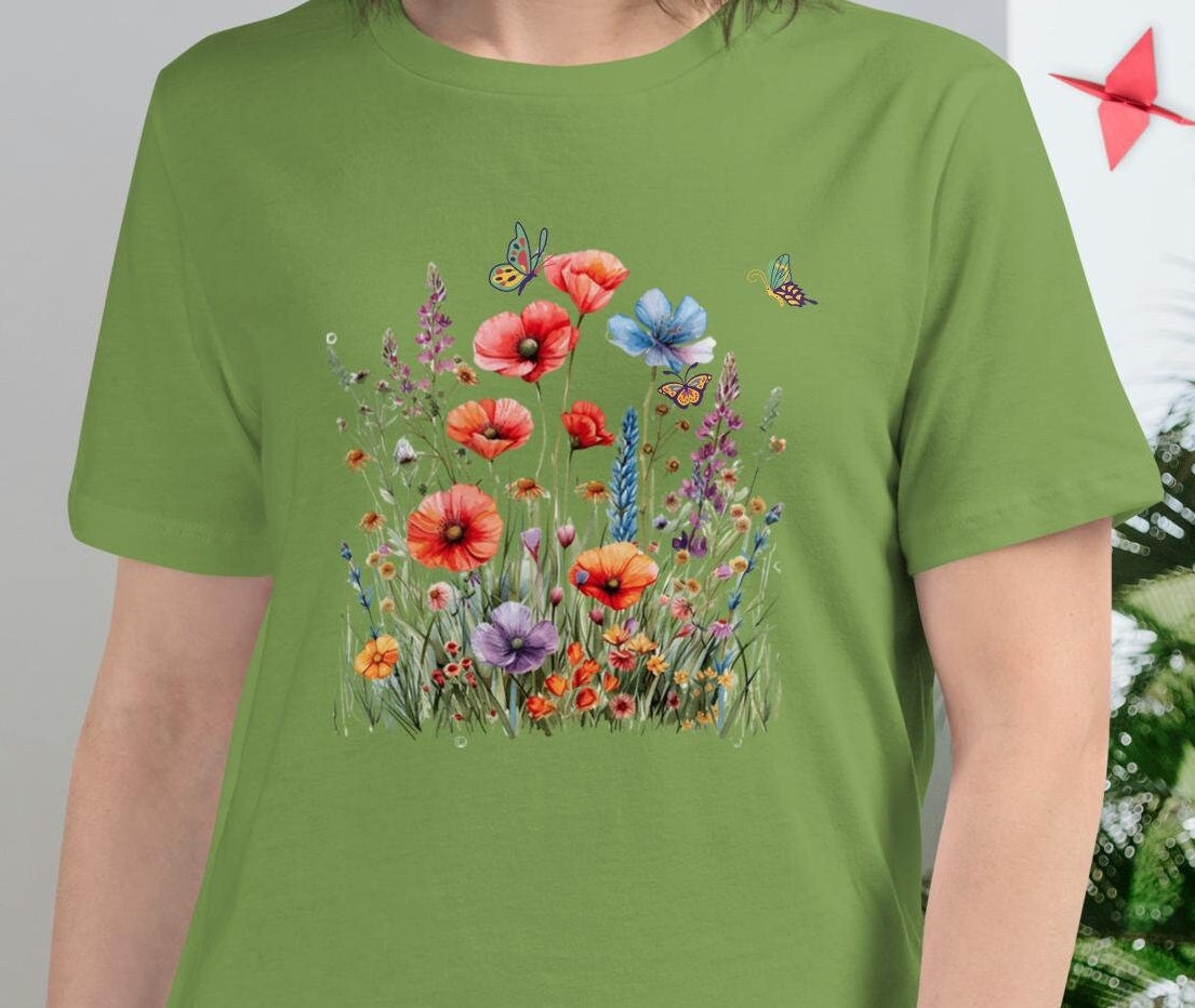 Poppies T-shirt August Birth Flower Shirt Red Blue Poppy Shirt Poppy ...