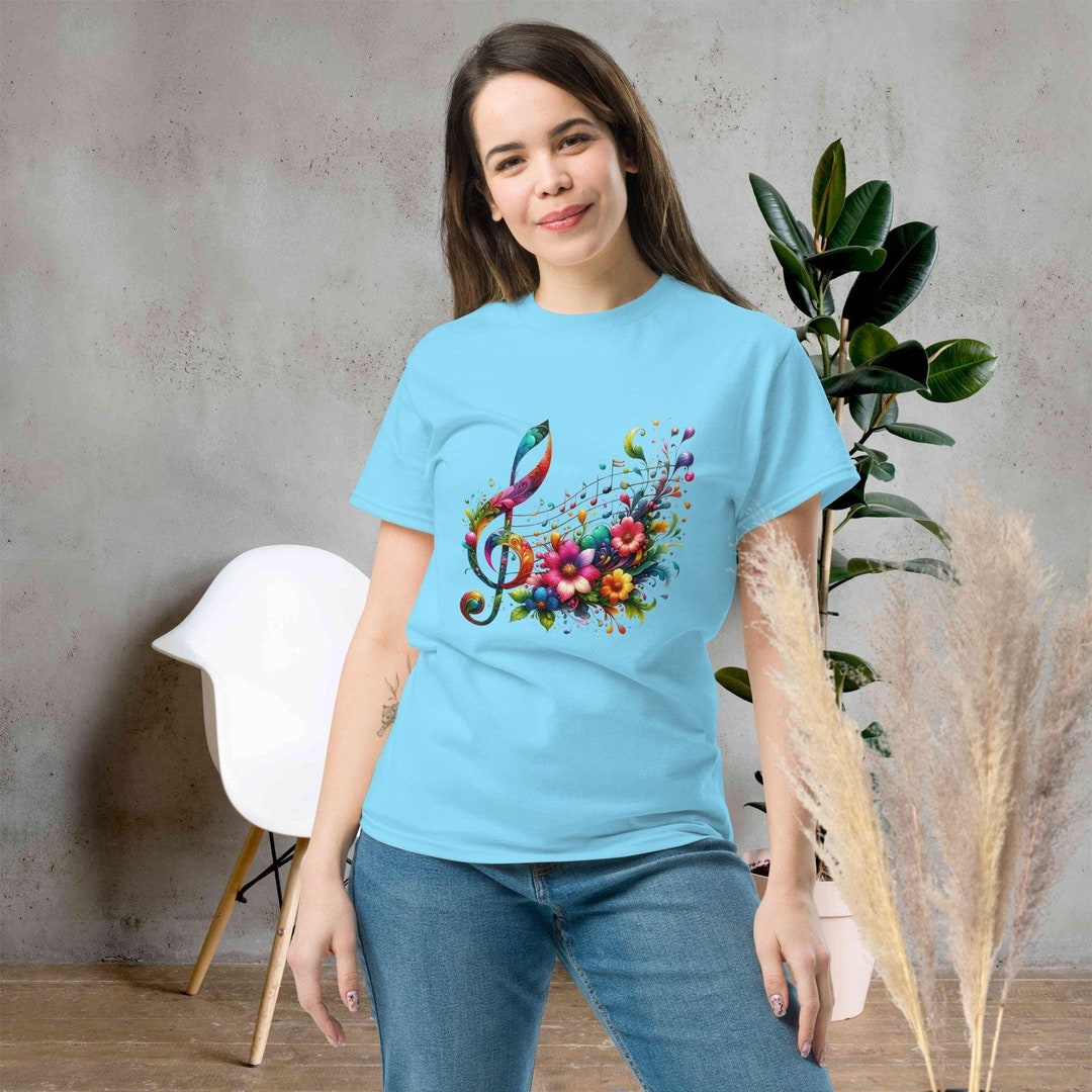 Treble Clef T-shirt – Floral Treble Clef Shirt - Music Notes Tee ...