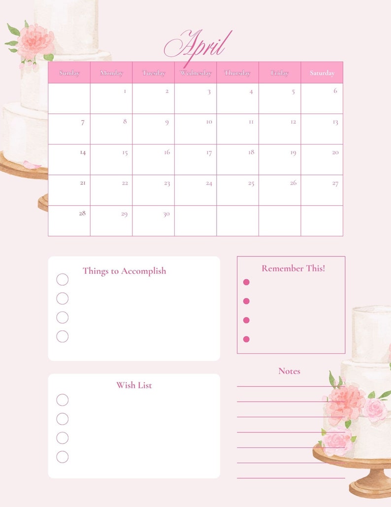 Pink Coquette Monthly Calendar - Etsy