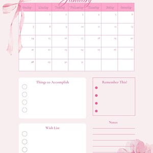 Pink Coquette Monthly Calendar - Etsy