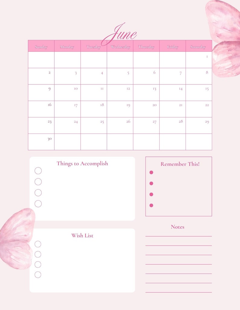 Pink Coquette Monthly Calendar - Etsy