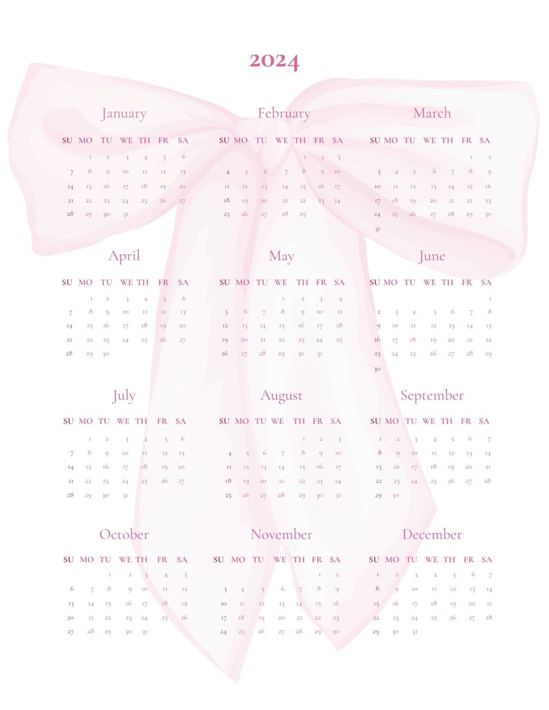Pink Coquette Monthly Calendar - Etsy