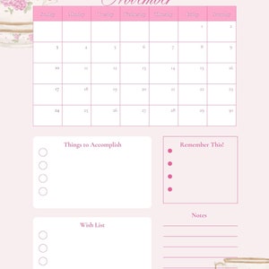 Pink Coquette Monthly Calendar - Etsy