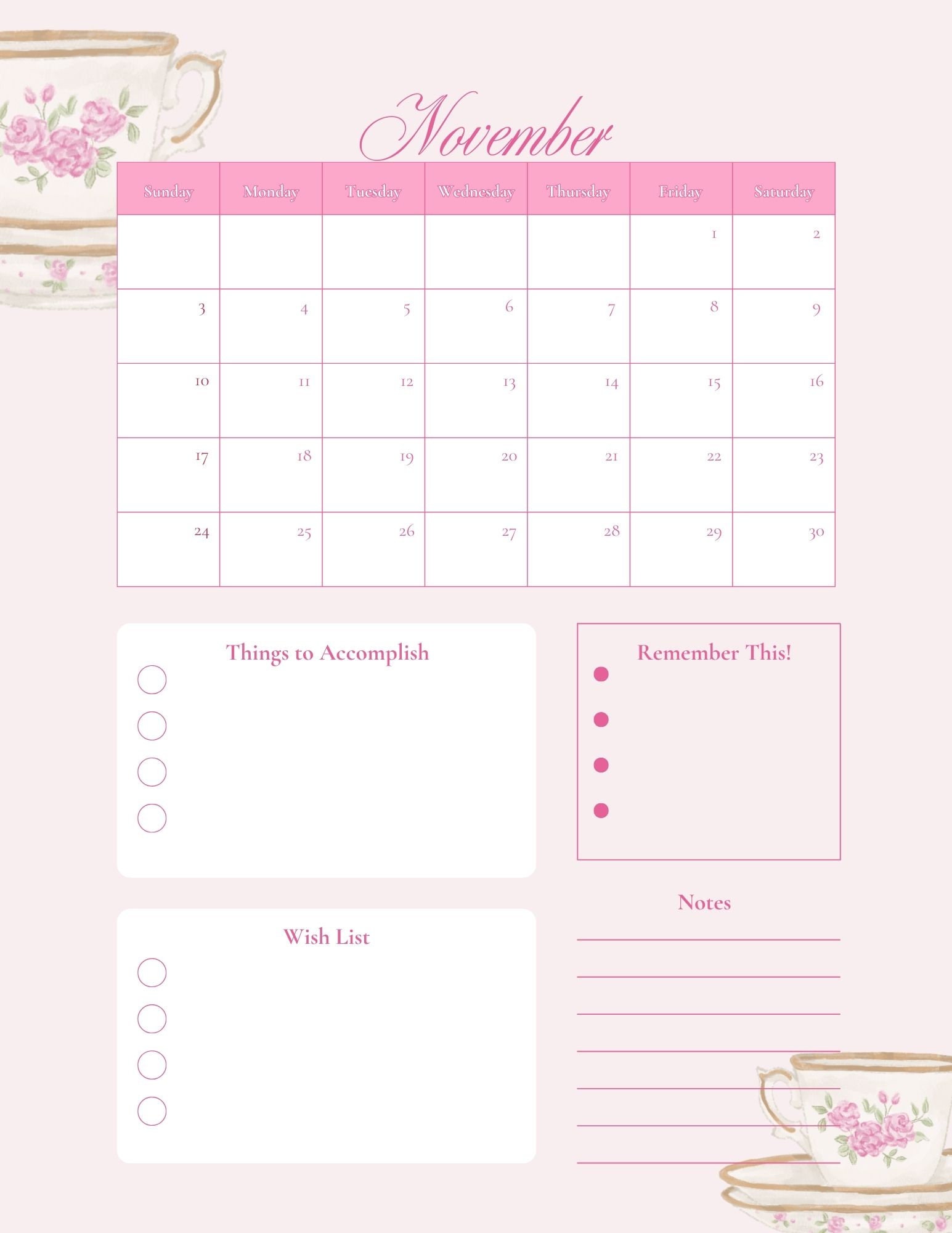 Pink Coquette Monthly Calendar - Etsy