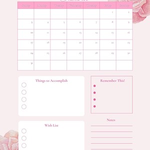 Pink Coquette Monthly Calendar - Etsy