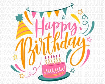 Birthday Lettering SVG, Birthday SVG, Happy Birthday Clipart, Happy ...