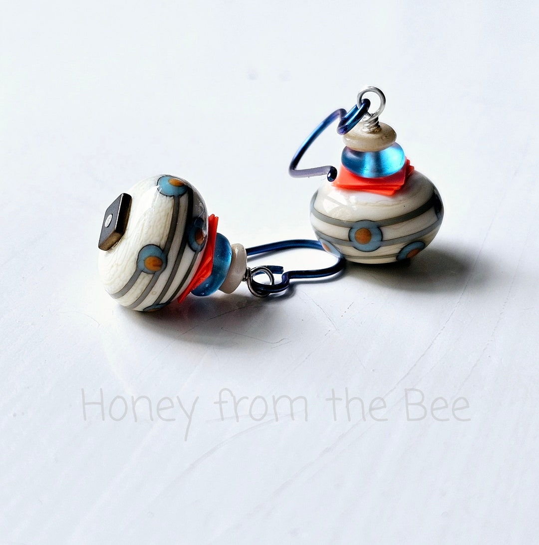 Aqua and Orange Lampwork Earrings - Polka Dot Lampwork Earrings - Artisan Jewelry by Honey From ...
