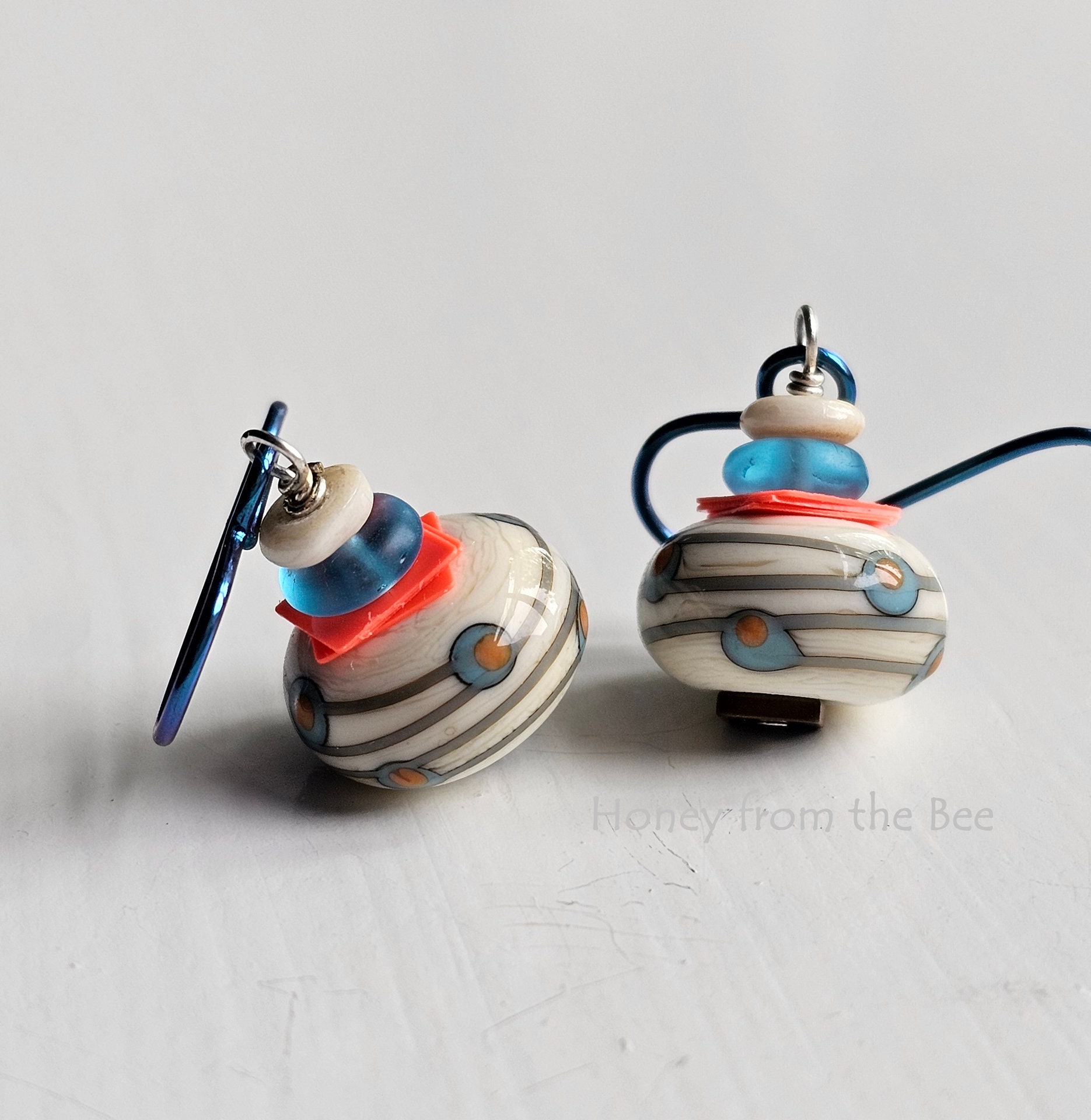 Aqua and Orange Lampwork Earrings - Polka Dot Lampwork Earrings - Artisan Jewelry by Honey From ...