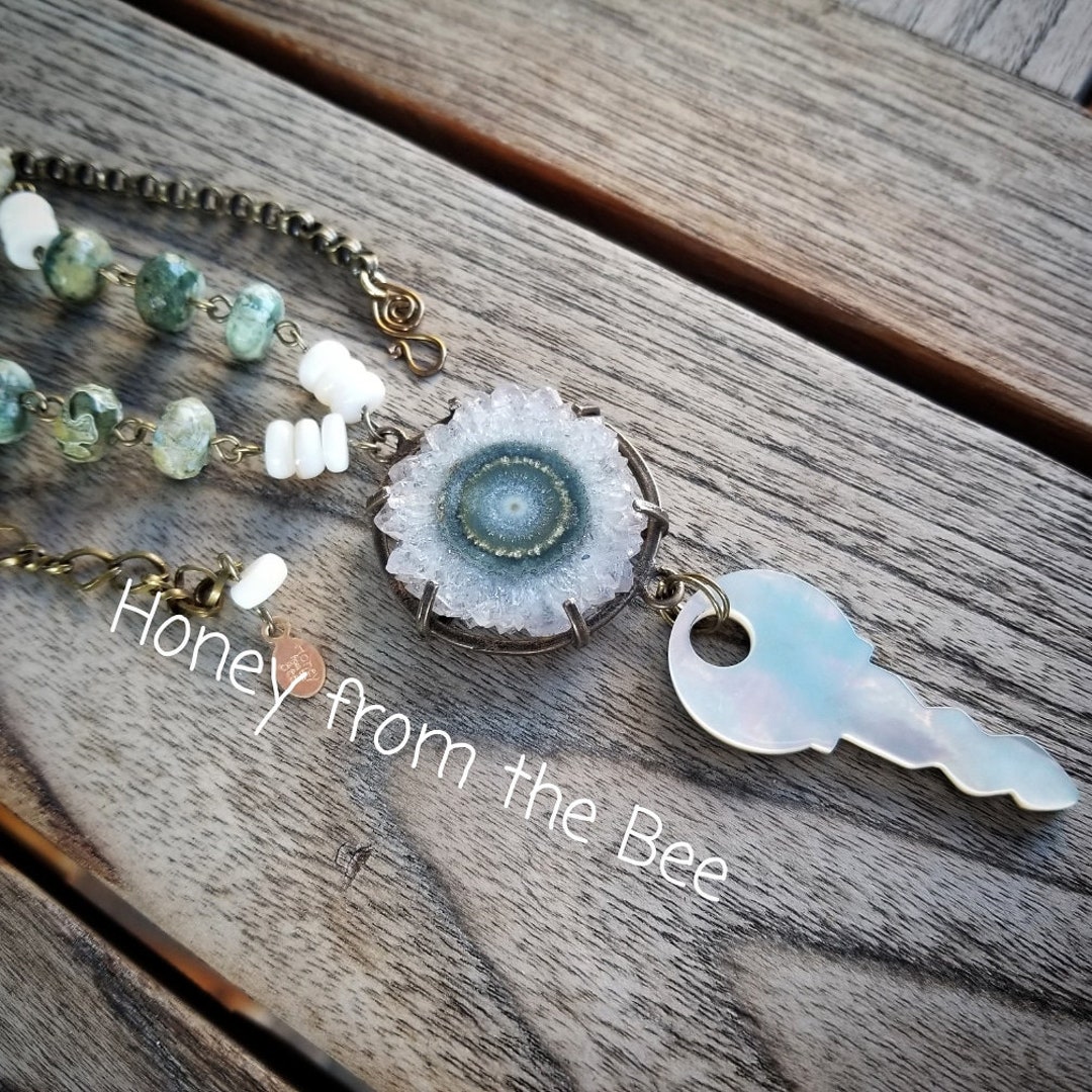 Talisman Necklace With Solar Stalactite Slice and Rhyolite; Boho Style ...