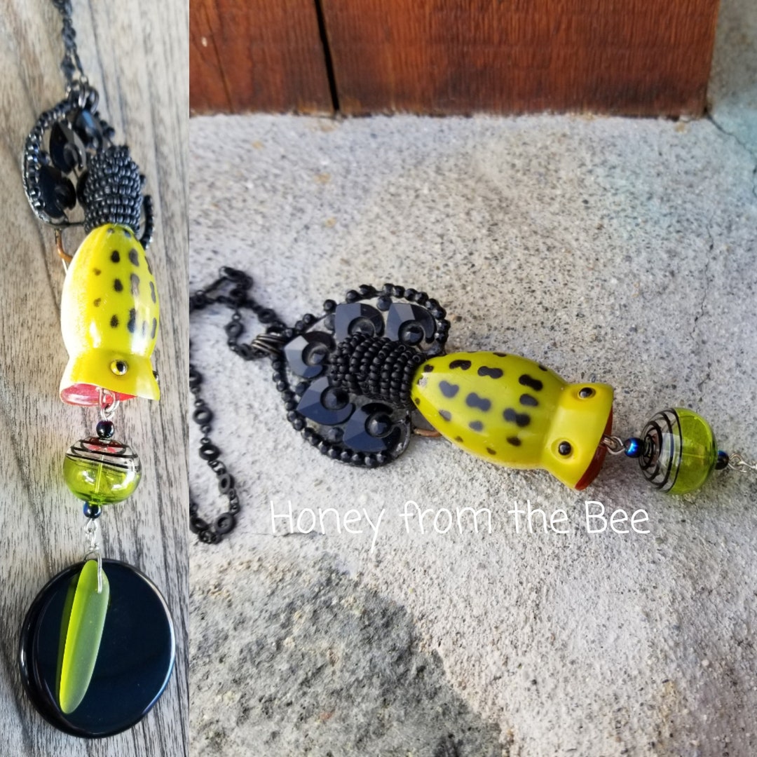 Mixed Media Art Pendant - Fishing Lure Necklace - Whimsical Necklace ...