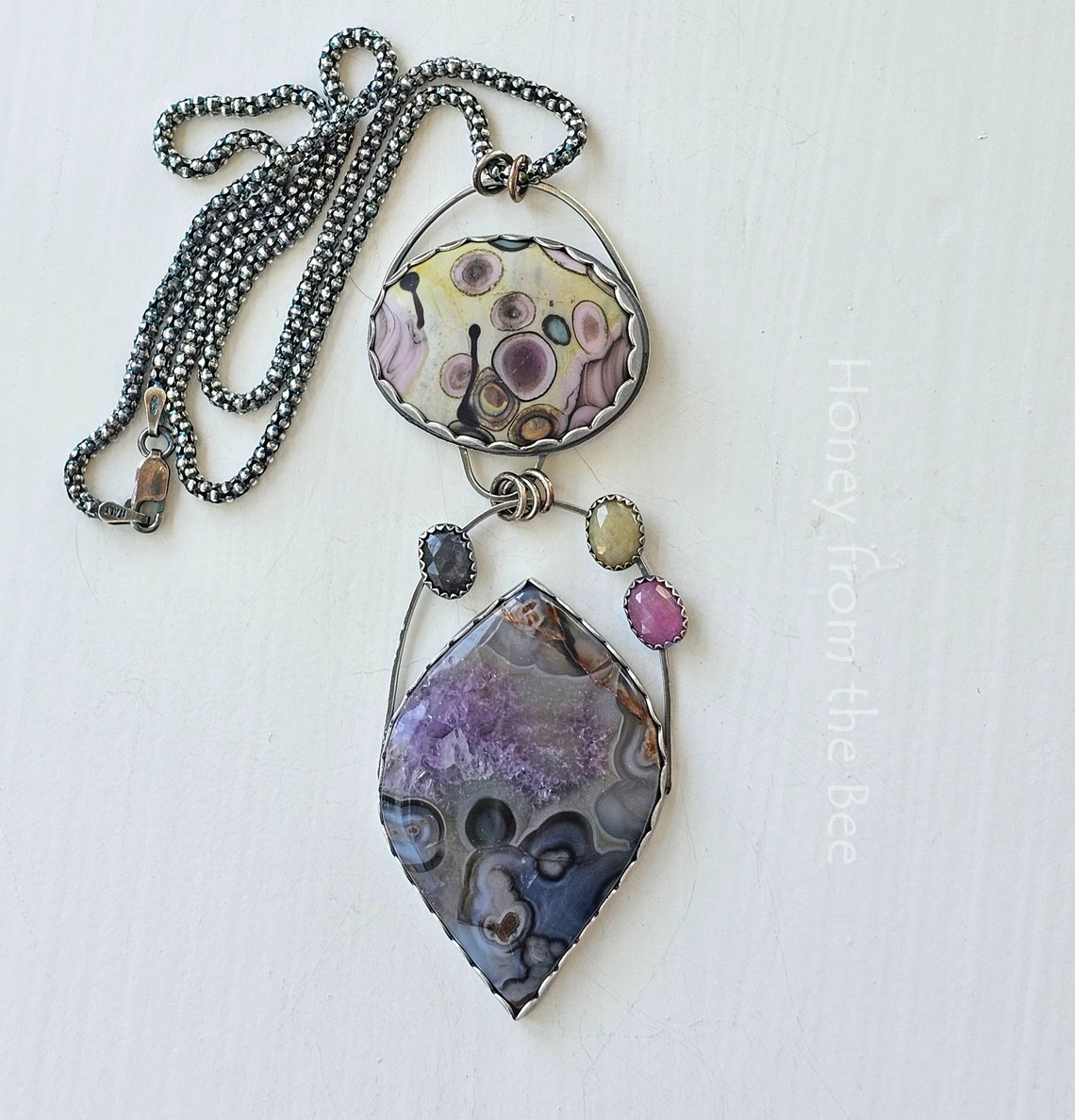 Multi Color Gemstone Pendant Agate Statement Necklace Artisan Jewelry ...