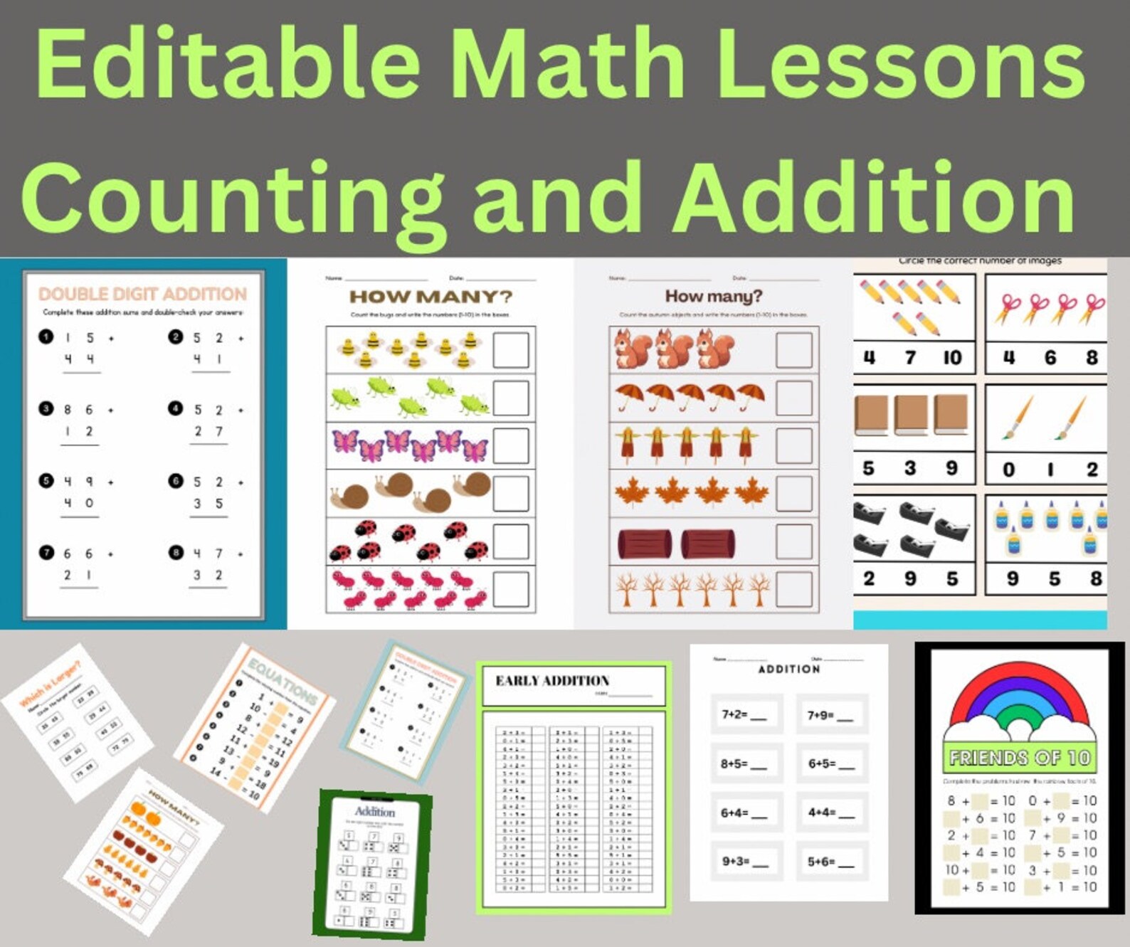 Canva Editable Math Worksheets 25 Canva Editable Counting and Addition ...
