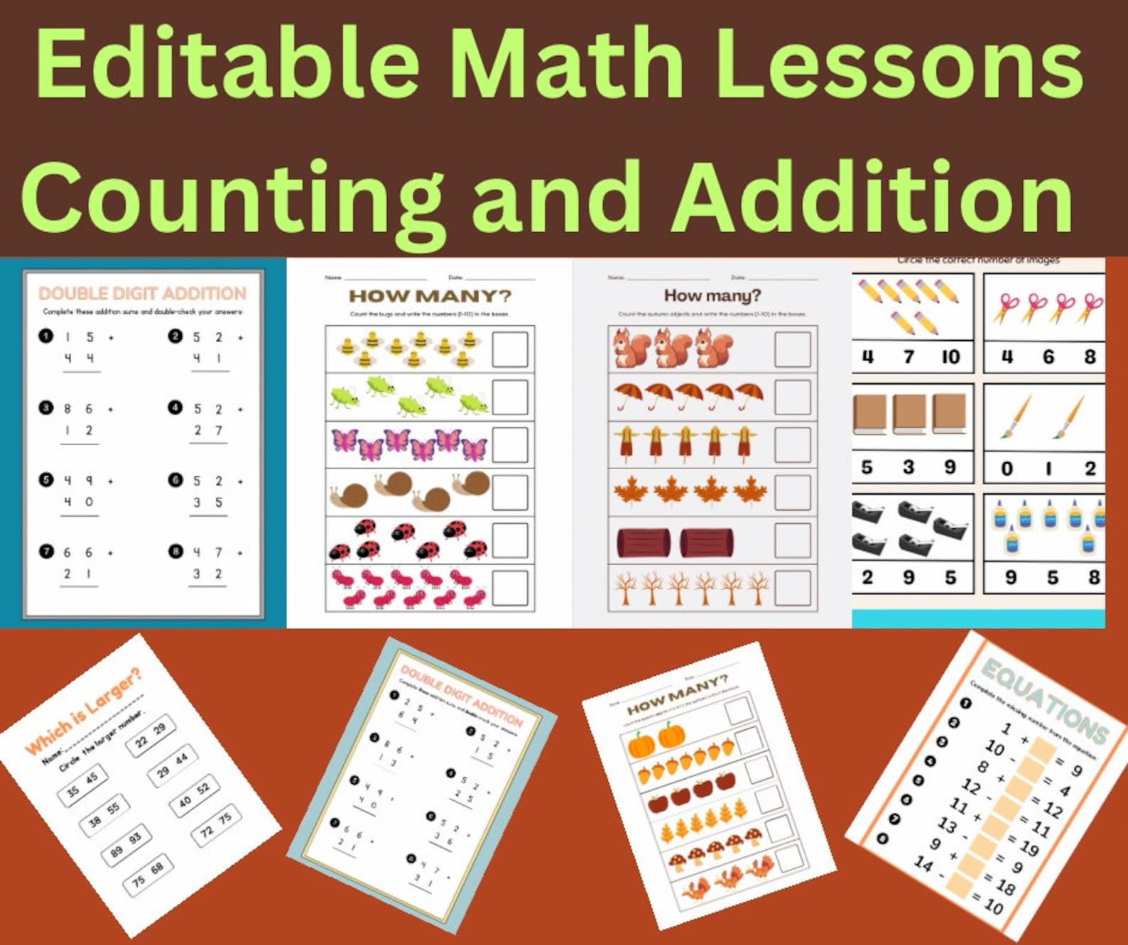 Canva Editable Math Worksheets | 25 Canva Editable Counting and ...