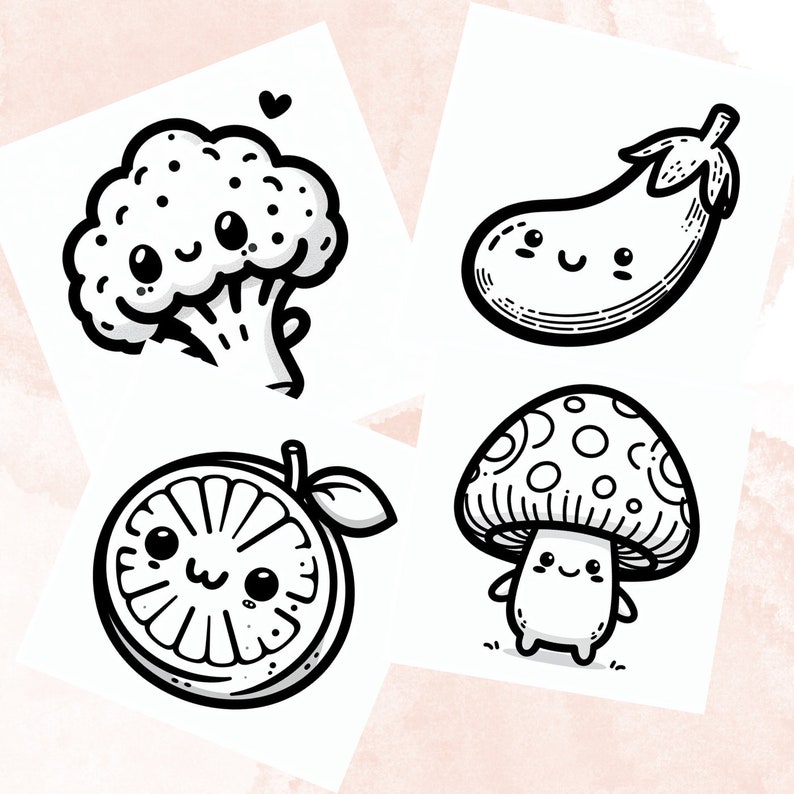 Cute Fruit and Vegetable Coloring Book for Kids 15 Adorable Designs ...