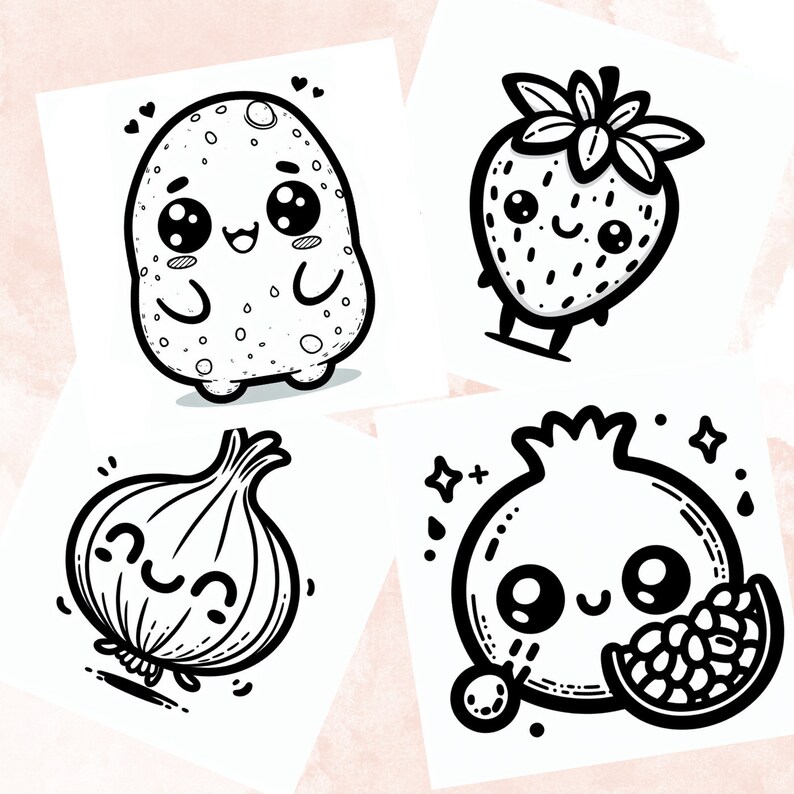 Cute Fruit and Vegetable Coloring Book for Kids 15 Adorable Designs ...