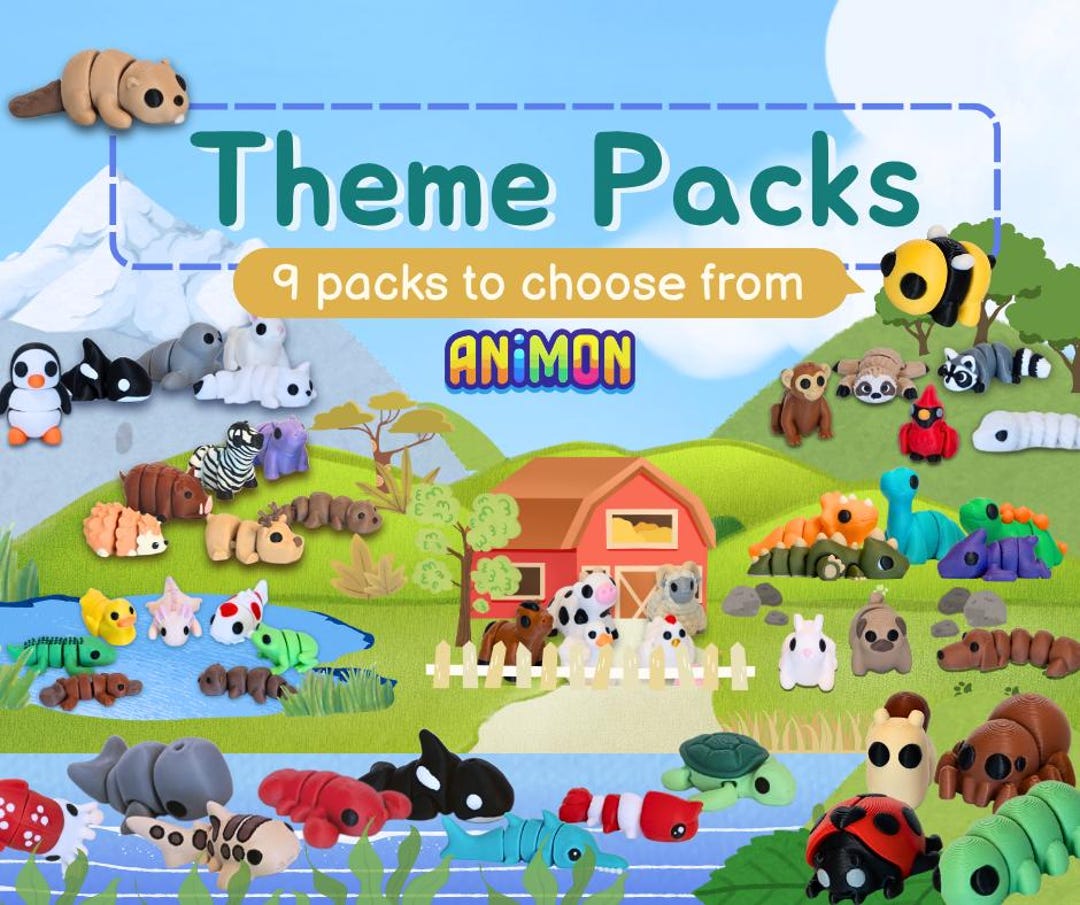 Mini Animal Theme Packs | 3 Sizes | Articulating Tiny Animals | Fidget ...