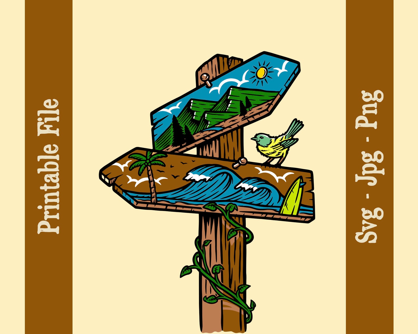 Mountains to Beach Road Sign Svg Beach Life Svg Wave Svg Flying Birds ...