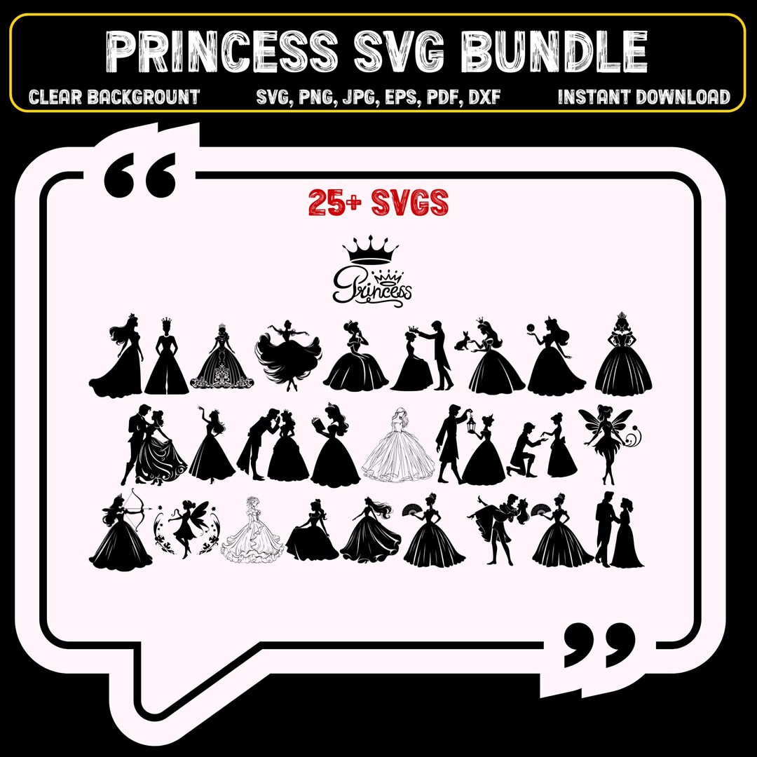 Princess Svg Bundle, Princess Silhouette Svg Files, Tiana Svg, Princess ...