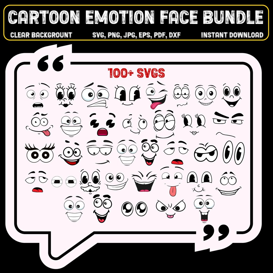 Smiley Face Svg Bundle, Cartoon Emotion Faces SVG Bundle, Kawaii Face ...