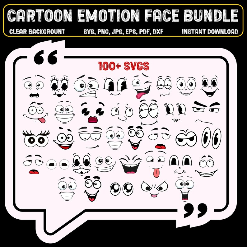 Smiley Face Svg Bundle, Cartoon Emotion Faces SVG Bundle, Kawaii Face ...