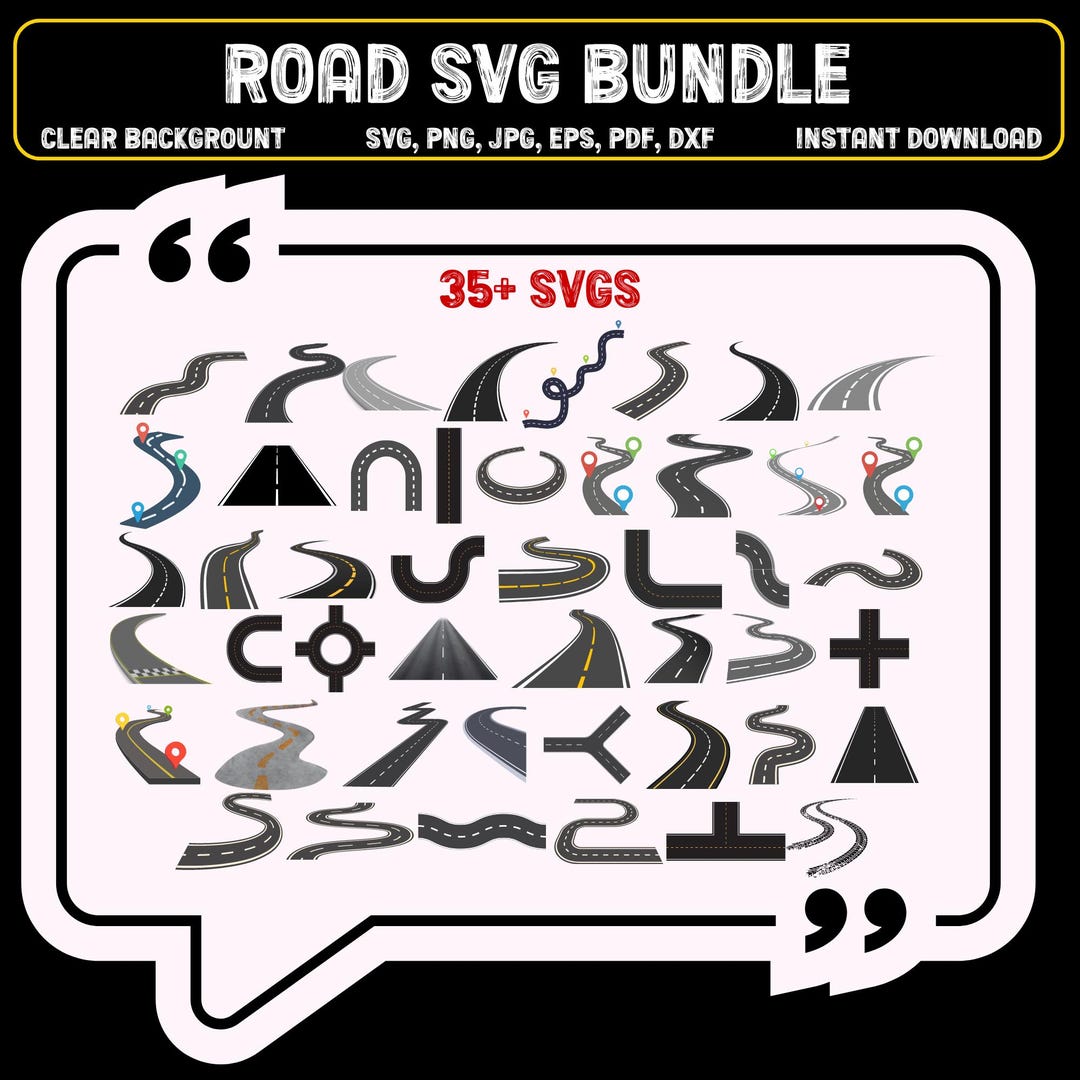 Road Elements SVG Clipart Set City, Way, Car, Traffic, Layers, Cricut ...