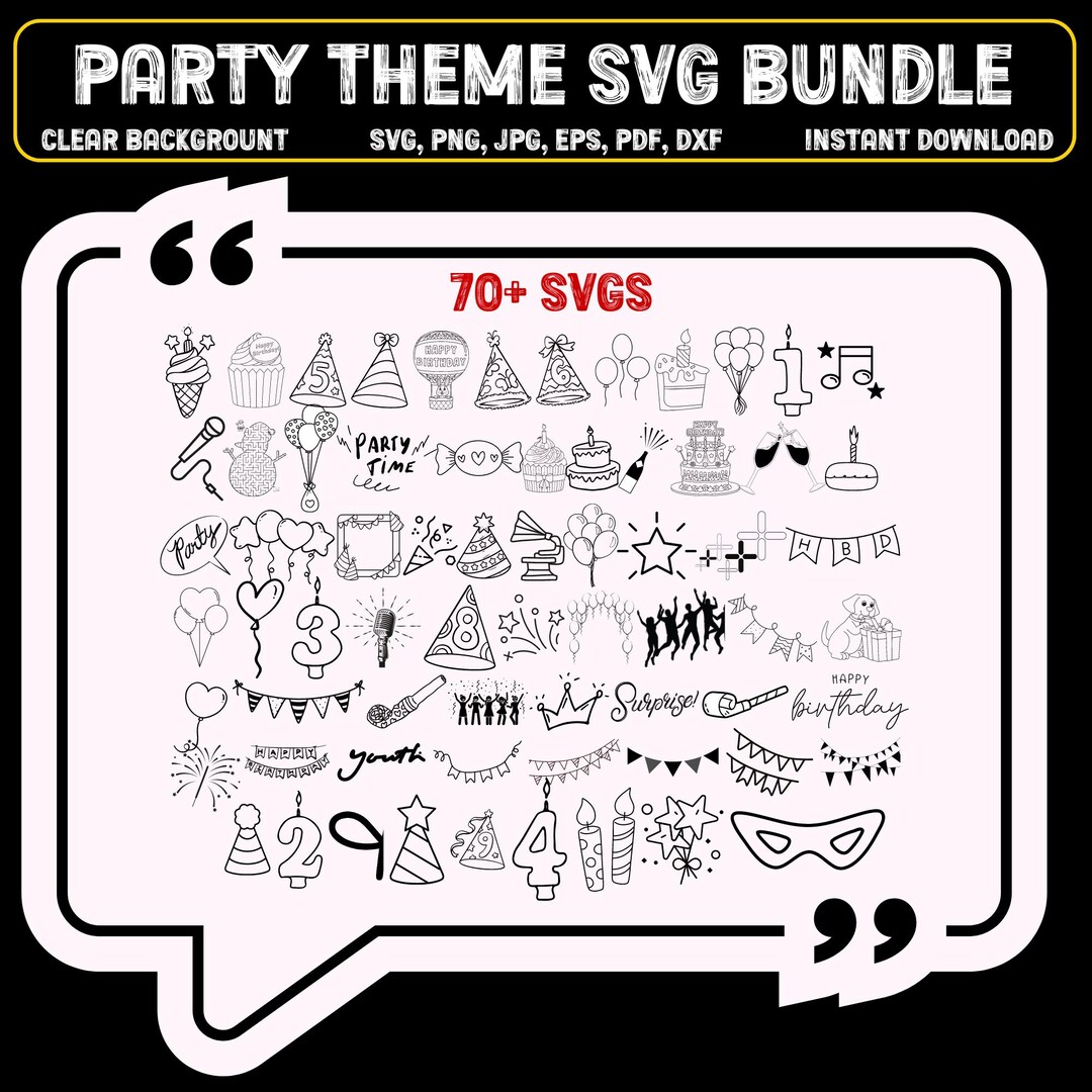 Party Theme Svg Birthday Clipart, Digital Clip Art, Birthday Cake ...