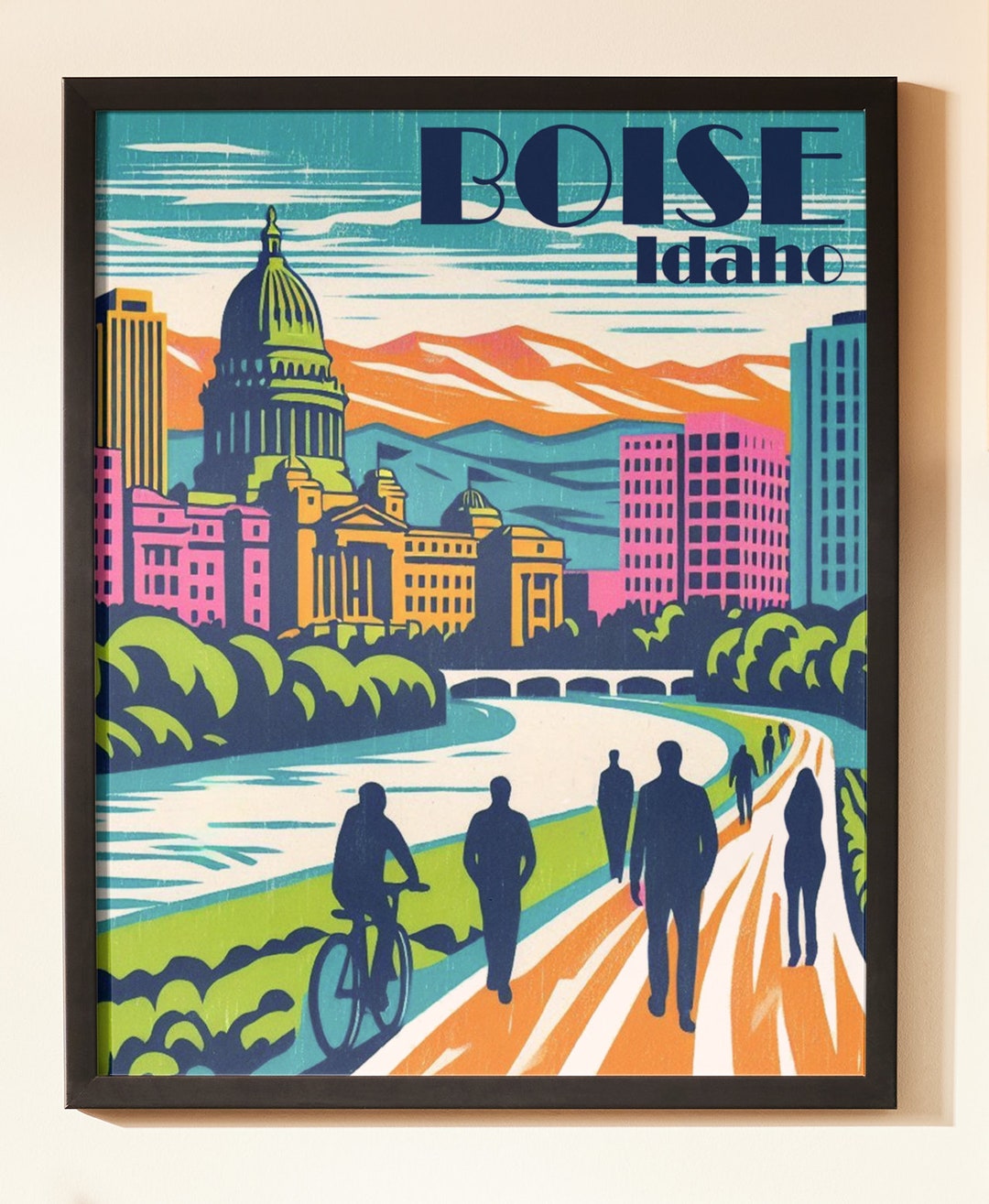 Boise Greenbelt Graphic Art - Idaho Block Print - Colorful Printable ...