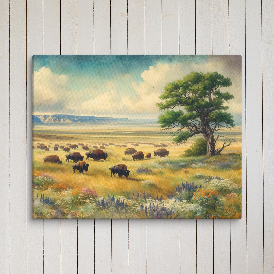 Oklahoma Prairie Canvas Print - 11 Inches X 14 Inches - Watercolor of ...