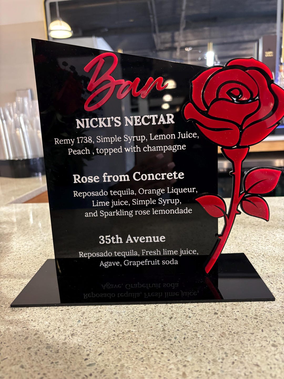 Custom Acrylic 3D Bar Sign With Rose Added Details - Etsy
