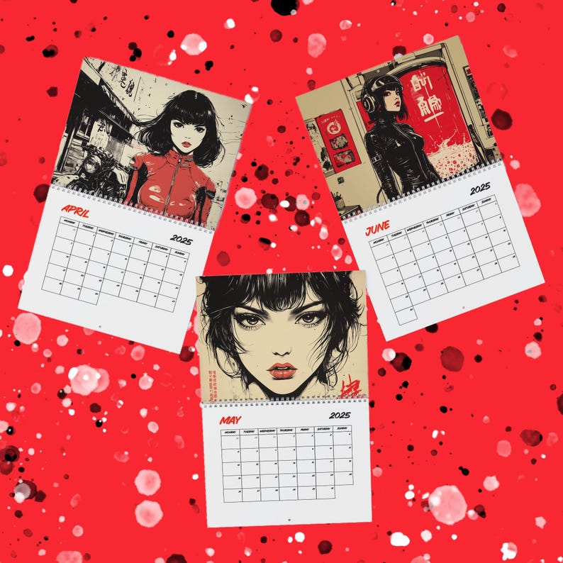 2025 Calendar Wall Art, Japan Manga Style Illustrations, Monthly ...