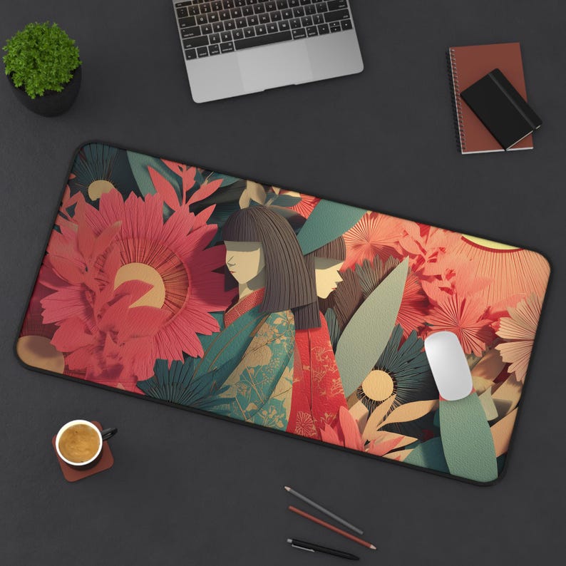 Traditional Japanese Girl Collage Mouse Pad | Geisha Art Desk Mat ...