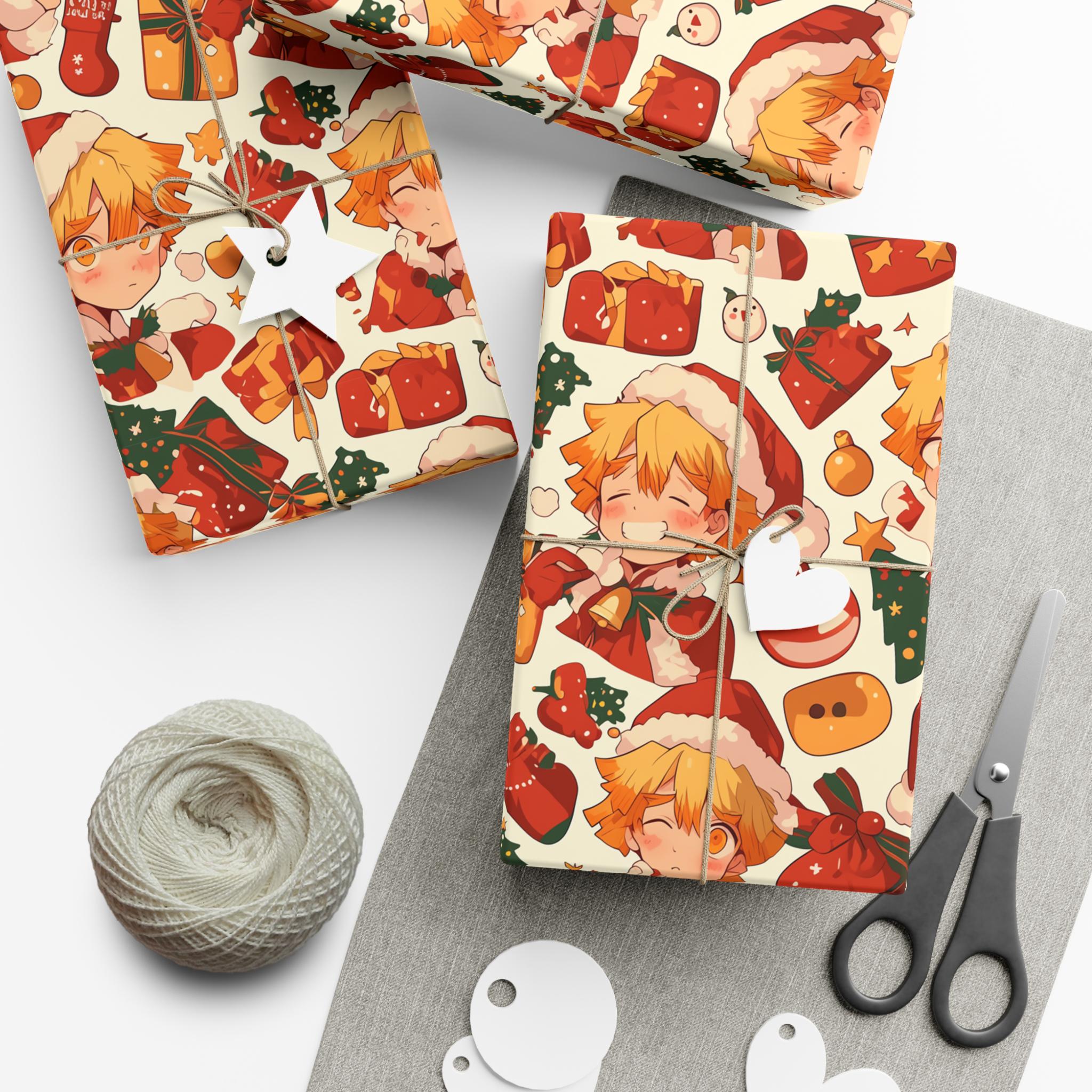 Zenitsu Demon Slayer Christmas Wrapping Paper - Holiday Gift Wrap ...